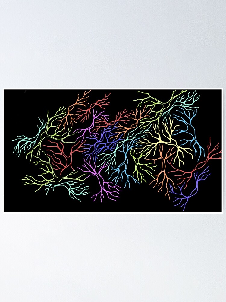 "Rainbow neurons on black background! (natural border)" Poster by ...