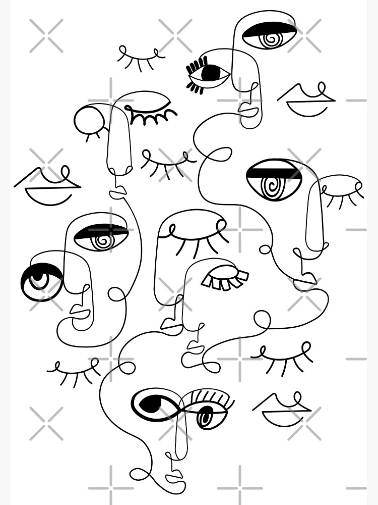 "Abstract faces one line art, abstract single line faces " Art Print ...