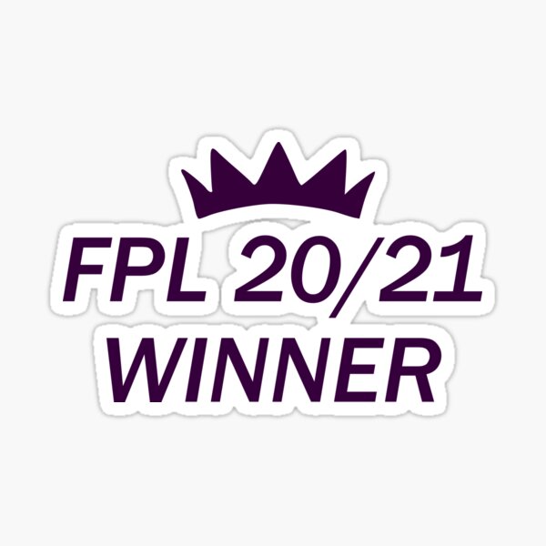 "FPL 20/21 Winner" Sticker for Sale by Rag-Dog | Redbubble