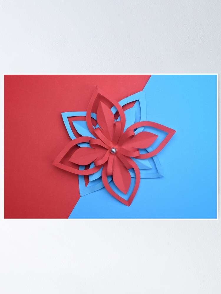 "Red & blue paper flower | Colorful paper craft | Abstract" Poster for ...