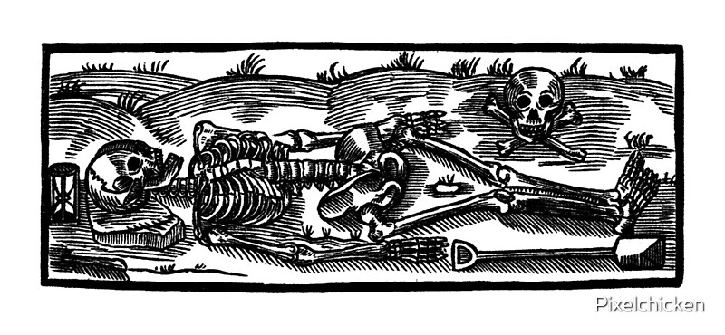 "Woodcut of Sleeping Skeleton" by Pixelchicken | Redbubble