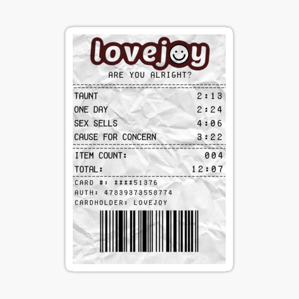 "lovejoy album receipt " Sticker for Sale by emmaelisabeth | Redbubble