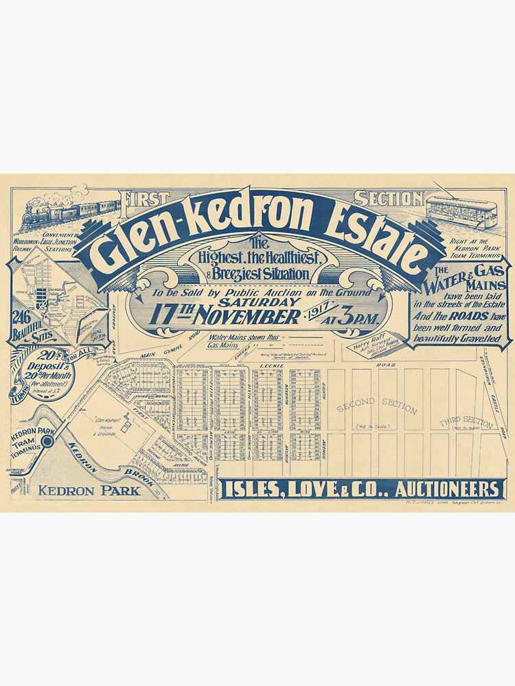 "1917 Glenkedron Estate Map - Kedron, Brisbane" Sticker for Sale by ...