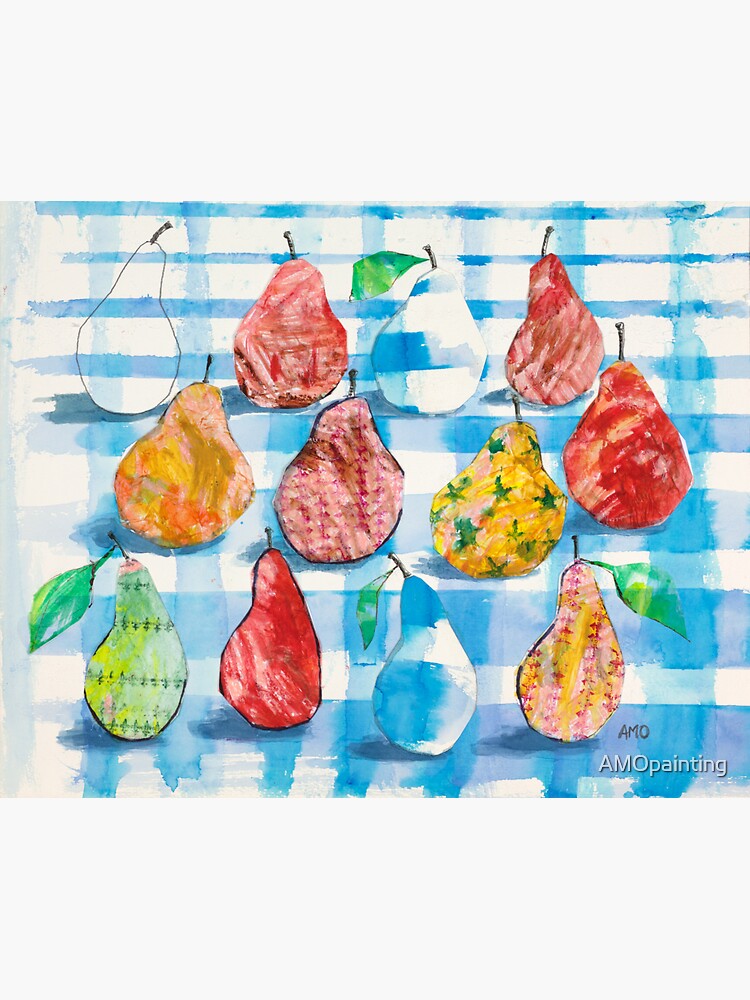 "Patterned Pears on Paper Collage" Sticker by AMOpainting | Redbubble