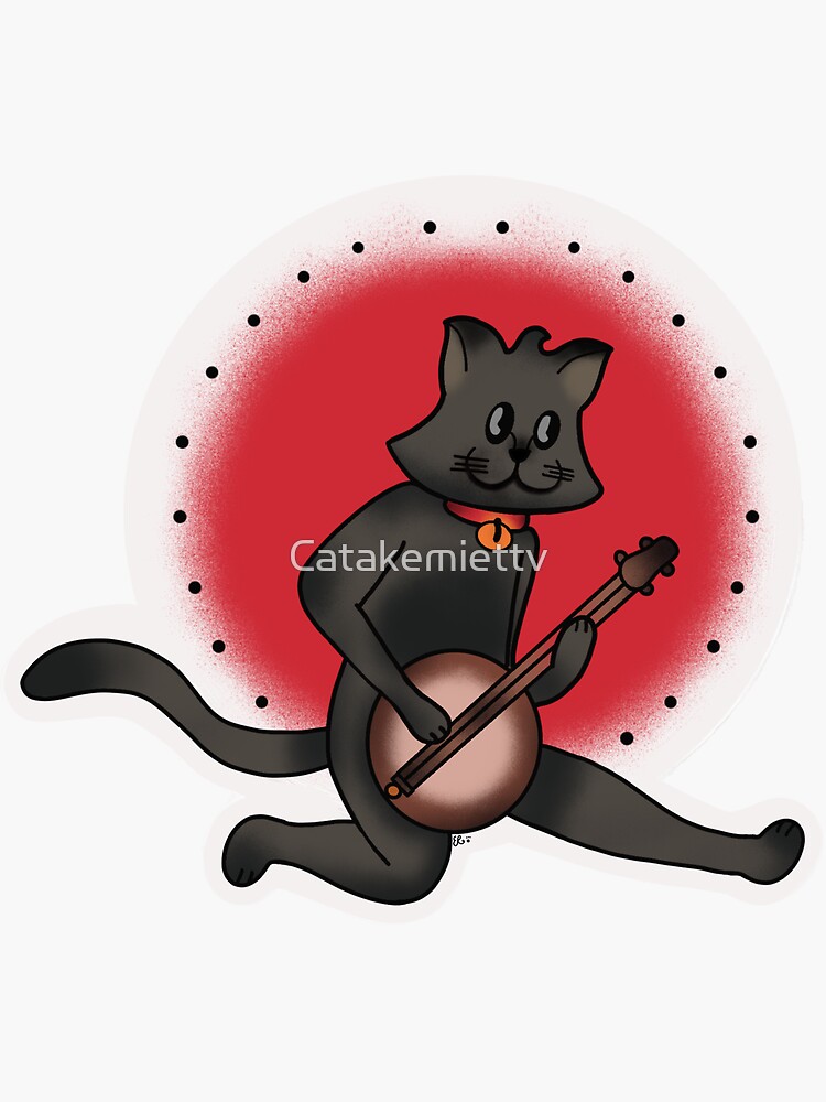"American Traditional Cat Banjo" Sticker for Sale by Catakemiettv ...
