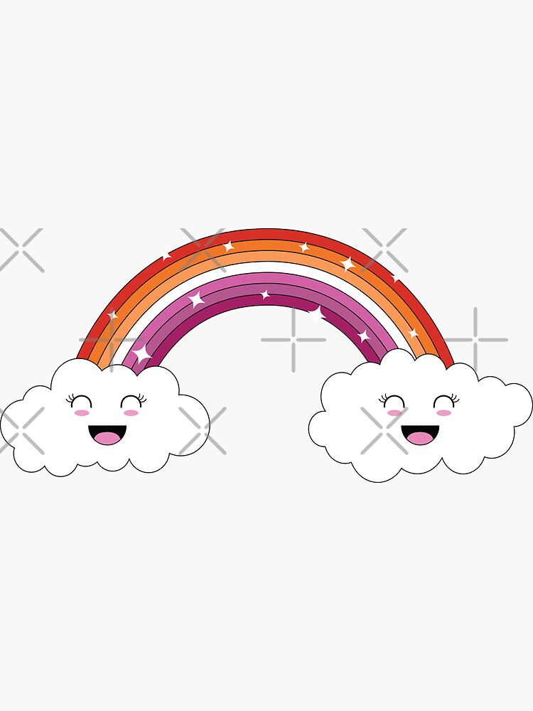 Kawaii Rainbow And Clouds Lesbian Pride Flag Sticker For Sale By