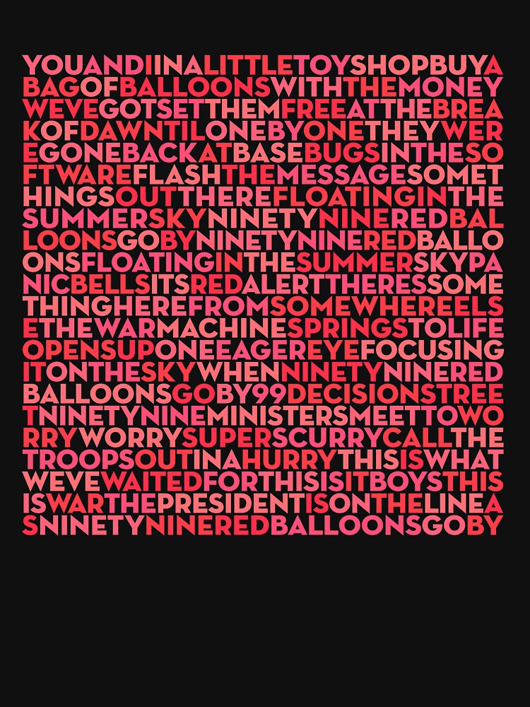 "99 Red Balloons - Nena (lyrics) v.3" Essential T-Shirt for Sale by ...