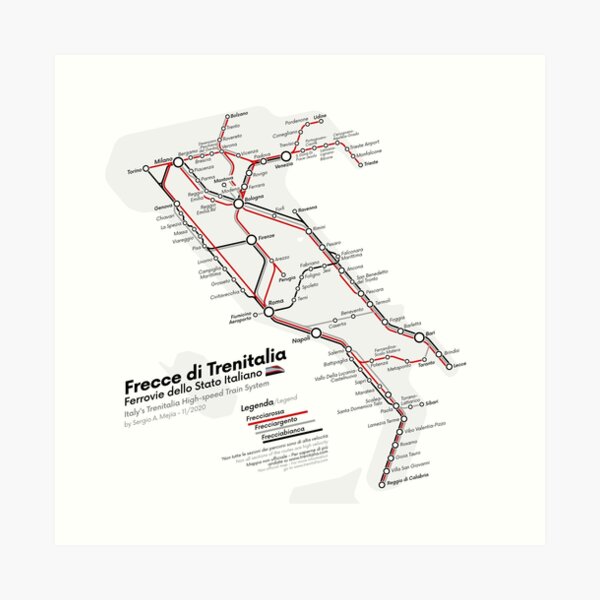 "Italy's Trenitalia High-speed Train System Map | 2020-2" Art Print by ...
