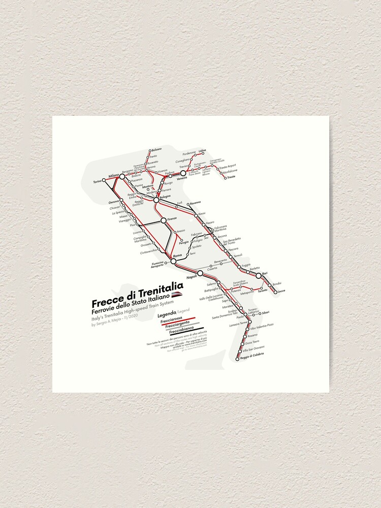 "Italy's Trenitalia High-speed Train System Map | 2020-2" Art Print by ...