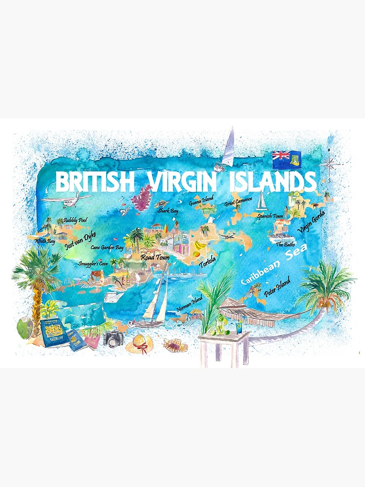 "British Virgin Islands Illustrated Travel Map with Roads and ...