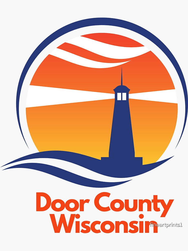"Door County Wisconsin Lighthouse Orange Blue Sunset Wave Graphic ...