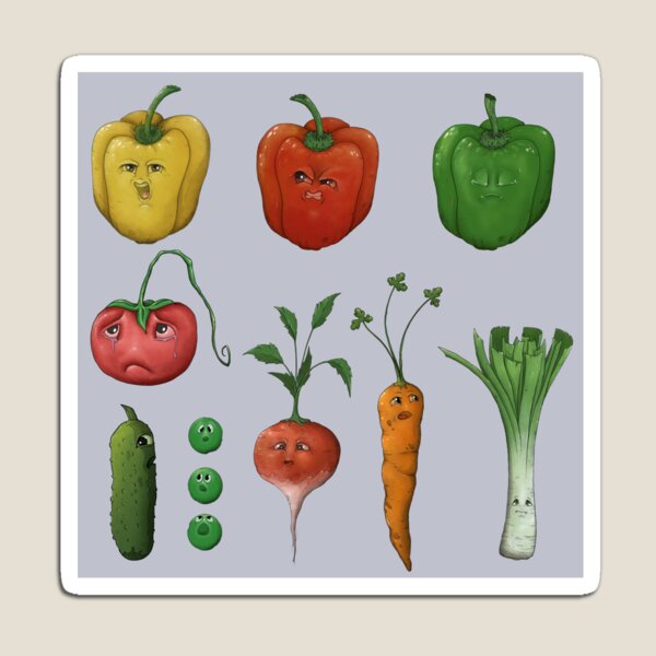 Imán «Verduras con caras tristes iconos de dibujos animados ilustración ...