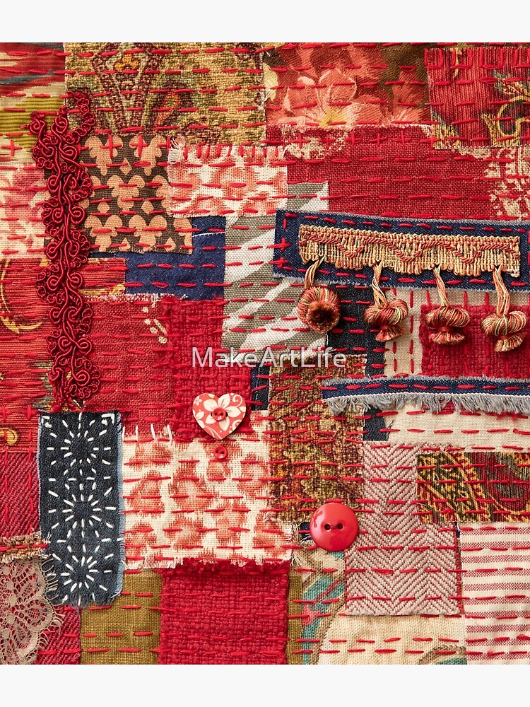 "Red Boro-inspired panel with sashiko stitching" Backpack for Sale by ...