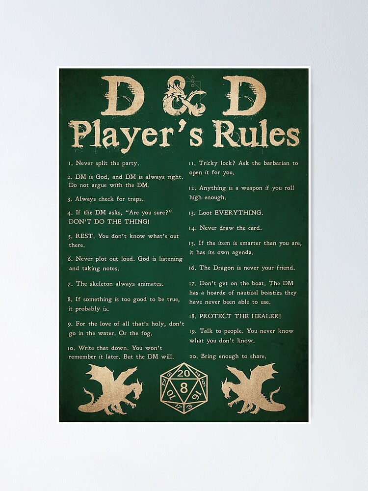 "DnD Player's Rules Poster" Poster for Sale by Bartolomej-1 | Redbubble