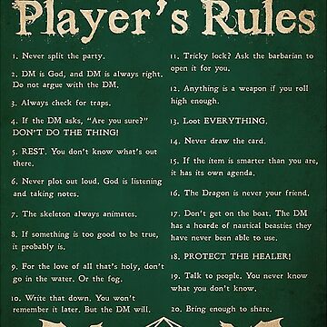 "DnD Player's Rules Poster" Poster for Sale by Bartolomej-1 | Redbubble