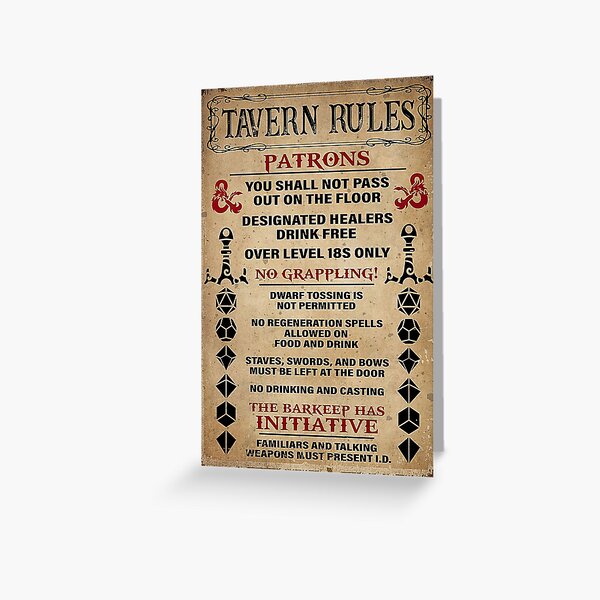 "Tavern Rules DnD Patronss The Barkeep Has Initiative Poster" Greeting ...