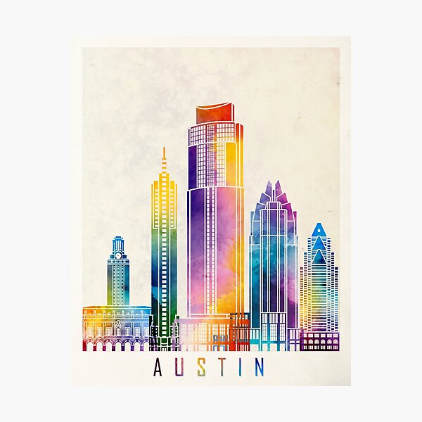 "Austin landmarks watercolor poster" Photographic Print by paulrommer ...