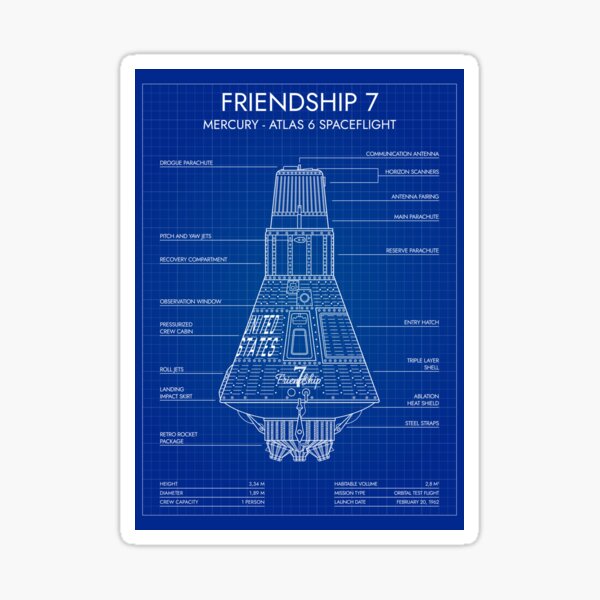 "Friendship 7. Mercury-Atlas 6 Spacecraft (Bueprint)" Sticker for Sale ...