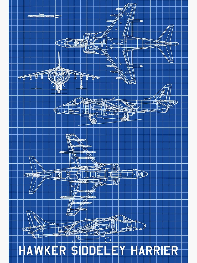 "Blueprint of Hawker Siddeley Harrier aircraft" Poster by geoji | Redbubble