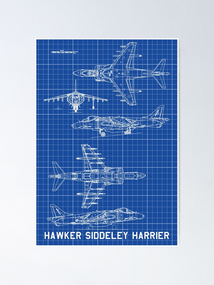 "Blueprint of Hawker Siddeley Harrier aircraft" Poster by geoji | Redbubble