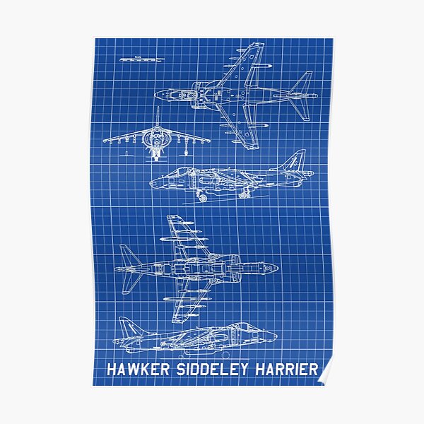 "Blueprint of Hawker Siddeley Harrier aircraft" Poster for Sale by ...
