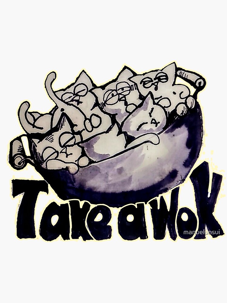 "cute funny cats sleeping in a wok drawing pen illustration of felines ...