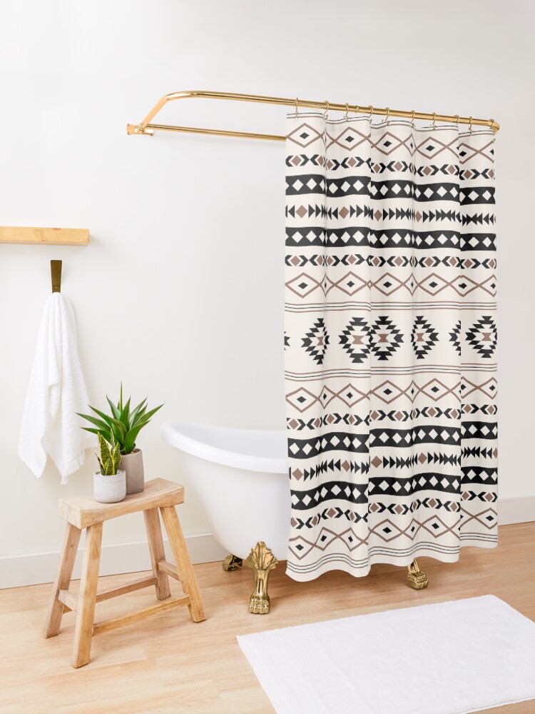 "Aztec Black Brown Cream Mixed Motifs Pattern" Shower Curtain for Sale ...