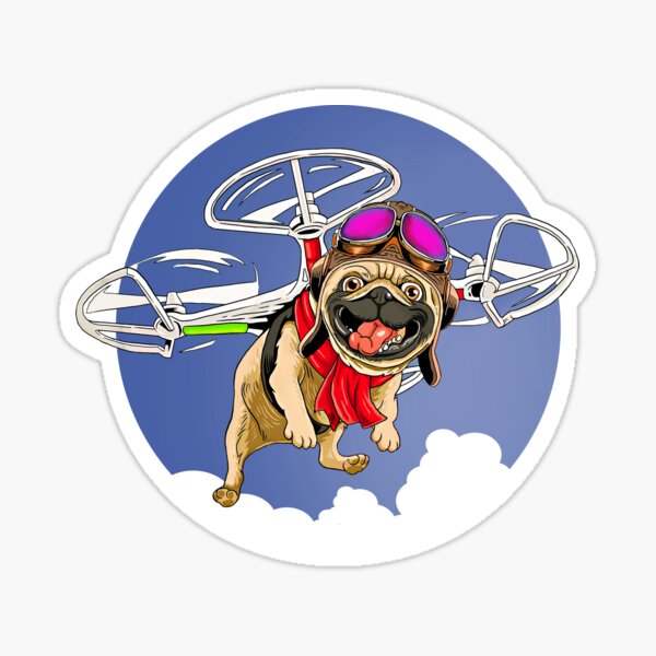"pug flying a drone" Sticker by TEEXART | Redbubble