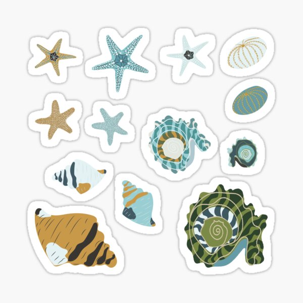 "Sea Shell Sticker Sheet-Ocean colored sea shells, starfish and sea ...