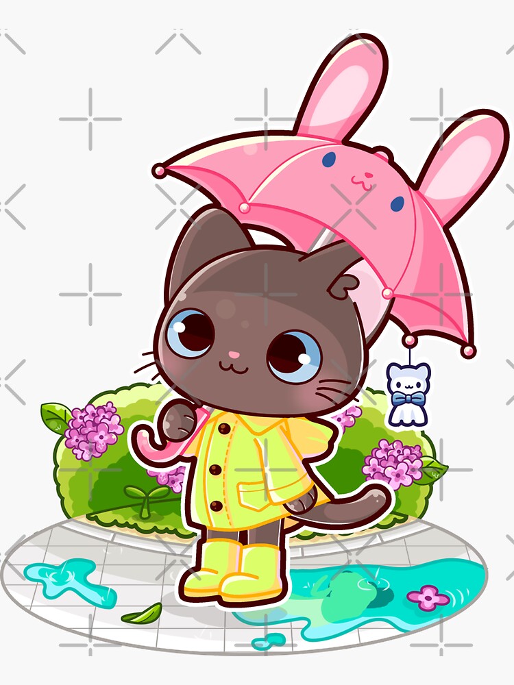 "Raincoat Cat" Sticker by Kaidankurii | Redbubble