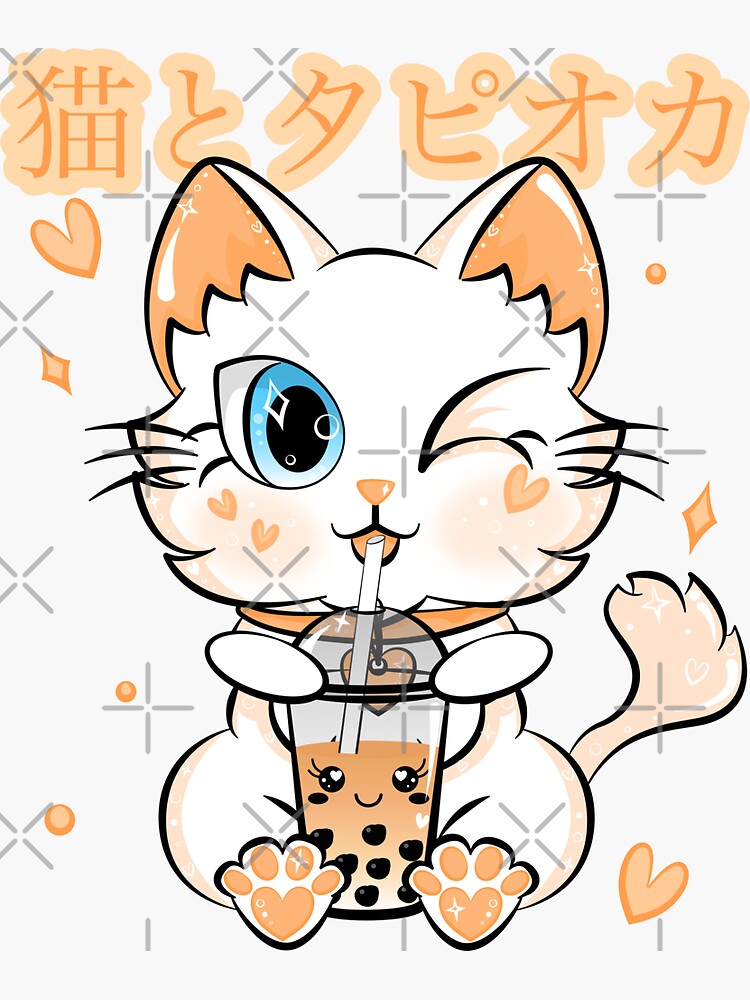 "Cute Bubble Tea Kawaii Neko Cat Japanese Tapioca Peach" Sticker for ...