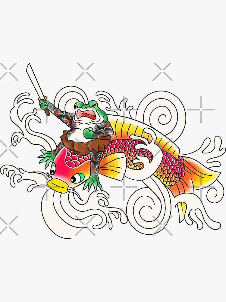 "Frog Riding a Koi Fish" Sticker for Sale by Tatthemat13 | Redbubble