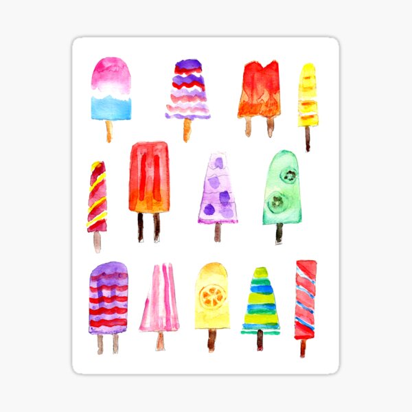 "Misty Colorful Watercolor Hand Drawn Popsicles" Sticker for Sale by ...