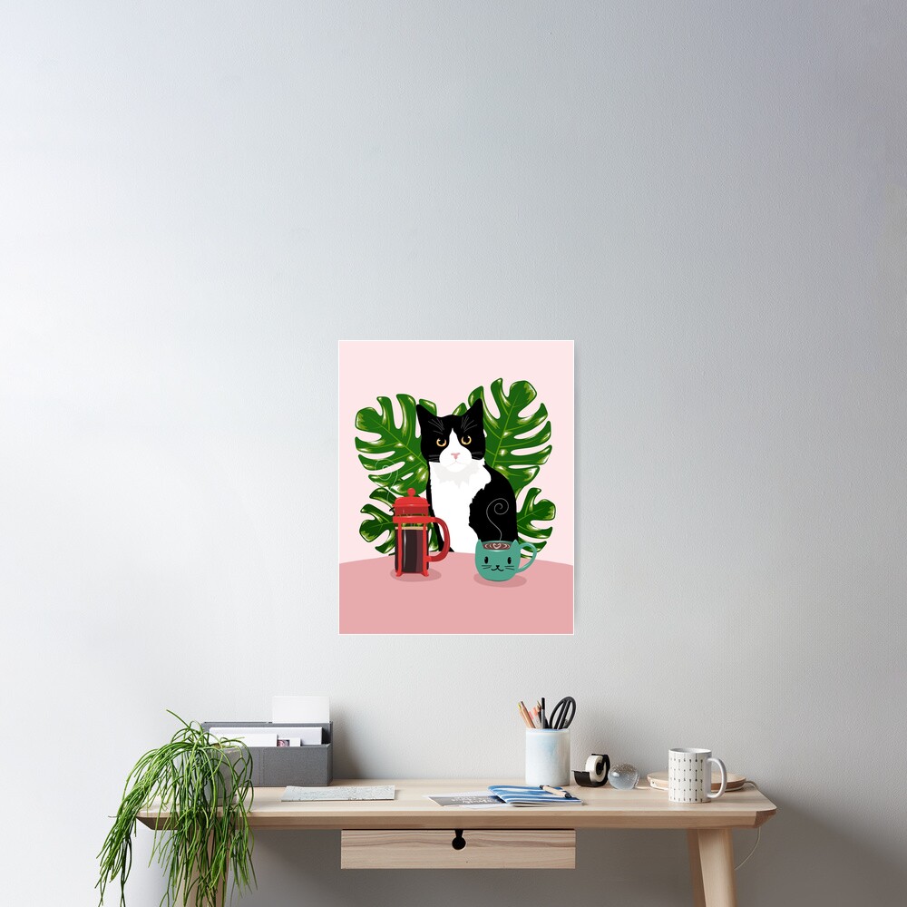 "Tuxie Cat and Coffee" Sticker for Sale by kilkennycat | Redbubble