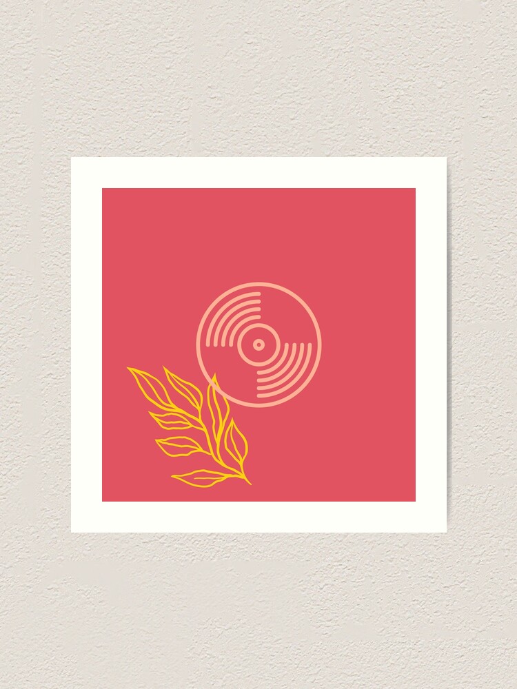 "Vinyl Record Simple Line Drawing with Simple Yellow Leaf" Art Print ...
