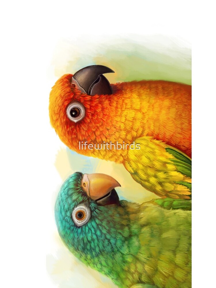 "Sun blue-crowned green-cheeked conures realistic painting" iPhone Case ...