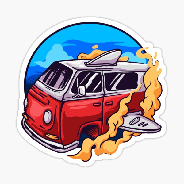 "illustration of a flying car in red" Sticker by Usmanartfake | Redbubble
