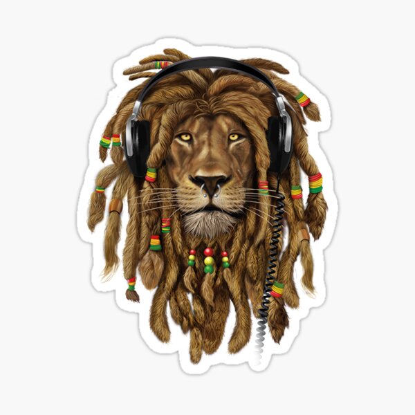 "Graphic Lion Reggae Rasta With Dreads and Beads - Very Chill Lion with ...