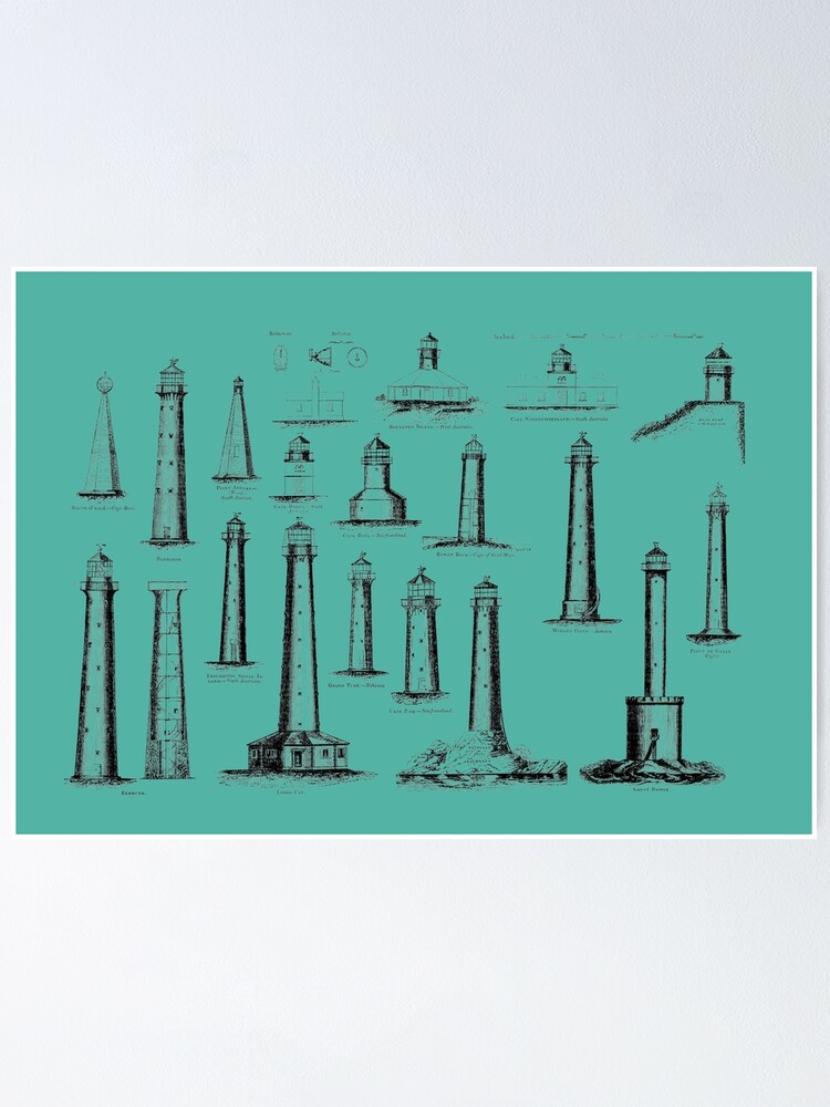 "Lighthouse drawing vintage teal" Poster for Sale by MiloHarris | Redbubble