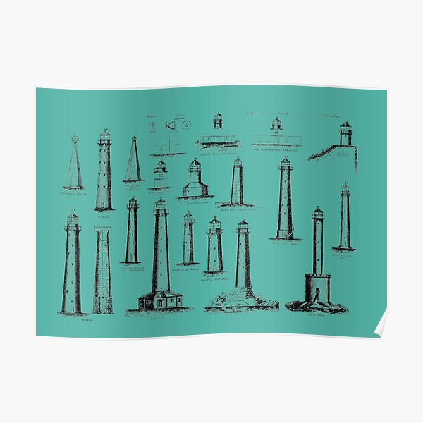 "Lighthouse drawing vintage teal" Poster for Sale by MiloHarris | Redbubble