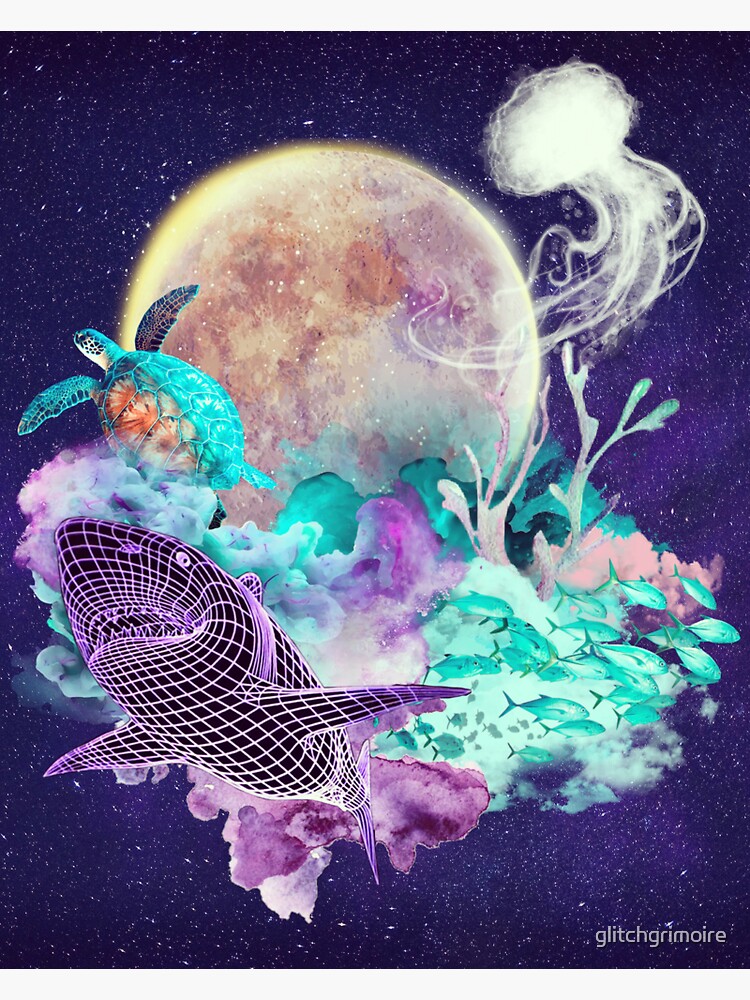 "Fish Night" Sticker by glitchgrimoire | Redbubble