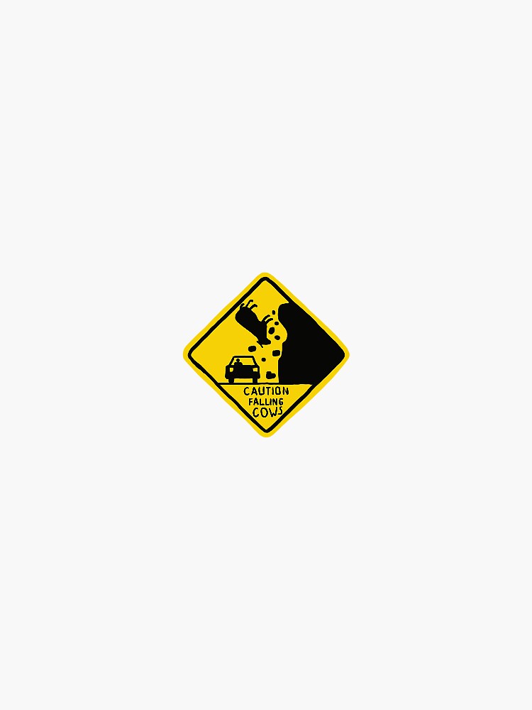 "Caution falling cows road sign" Sticker for Sale by cardiffzo | Redbubble