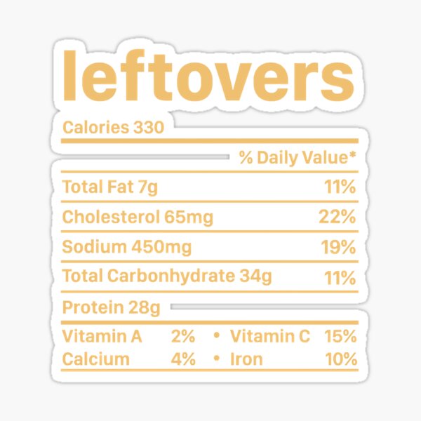 "Leftover Nutritional Facts" Sticker for Sale by HumbleShirt | Redbubble