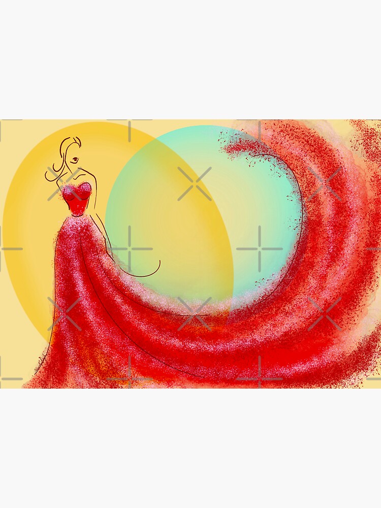 "Woman in red dress" Sticker by DoodleDooArt | Redbubble
