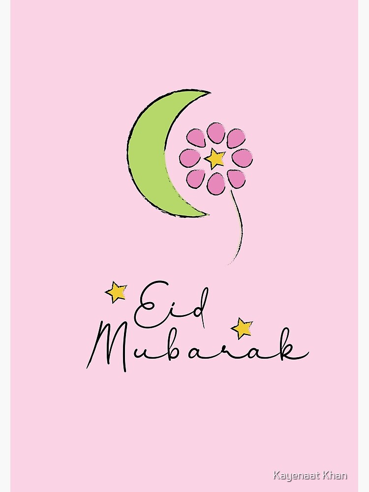 "Pink Eid Mubarak Handwritten Moon Flower" Greeting Card for Sale by ...