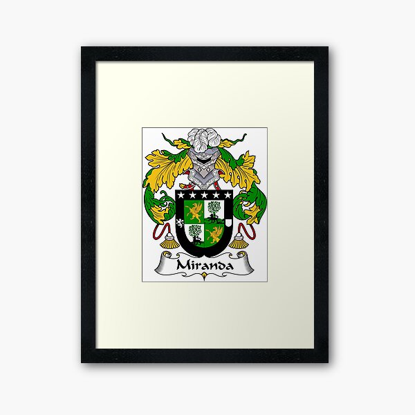 "Miranda Coat of Arms/Family Crest" Framed Art Print for Sale by ...