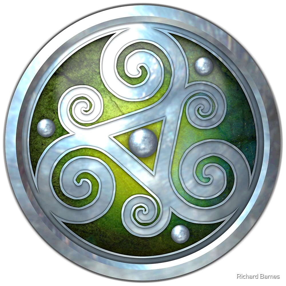 "Green Celtic Double Triskelion Shield" by Ricky Barnes | Redbubble