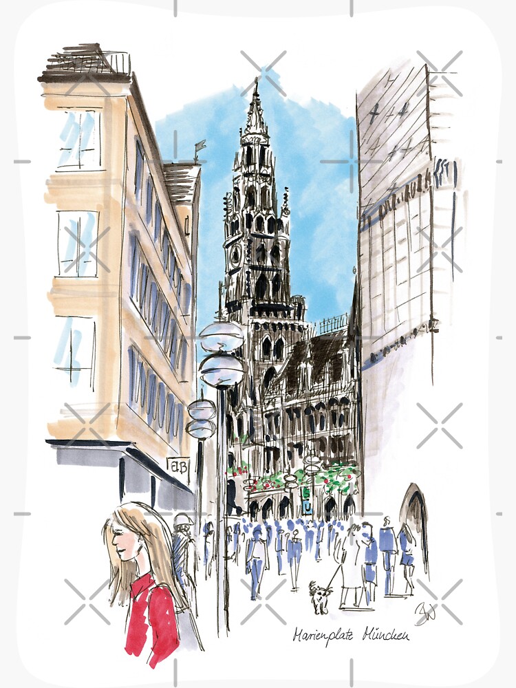 "Marienplatz Munich drawing – urban sketch city illustration art ...
