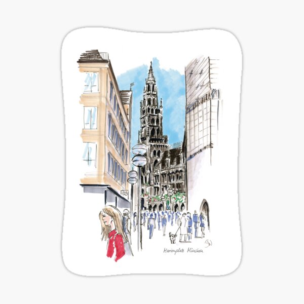 "Marienplatz Munich drawing – urban sketch city illustration art ...