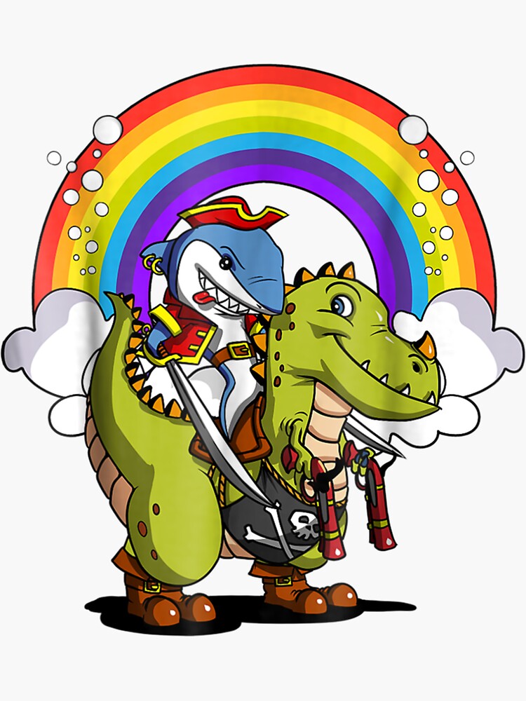 "Shark Pirate Riding Funny T-Rex Dinosaur" Sticker for Sale by ...